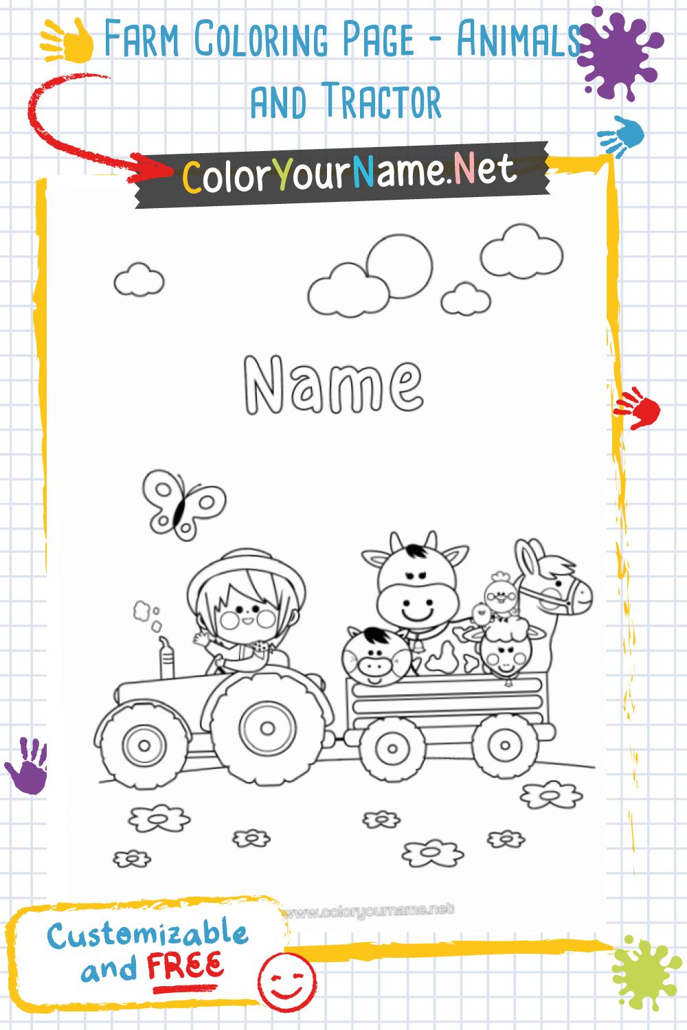 Farm Coloring Page - Animals and Tractor