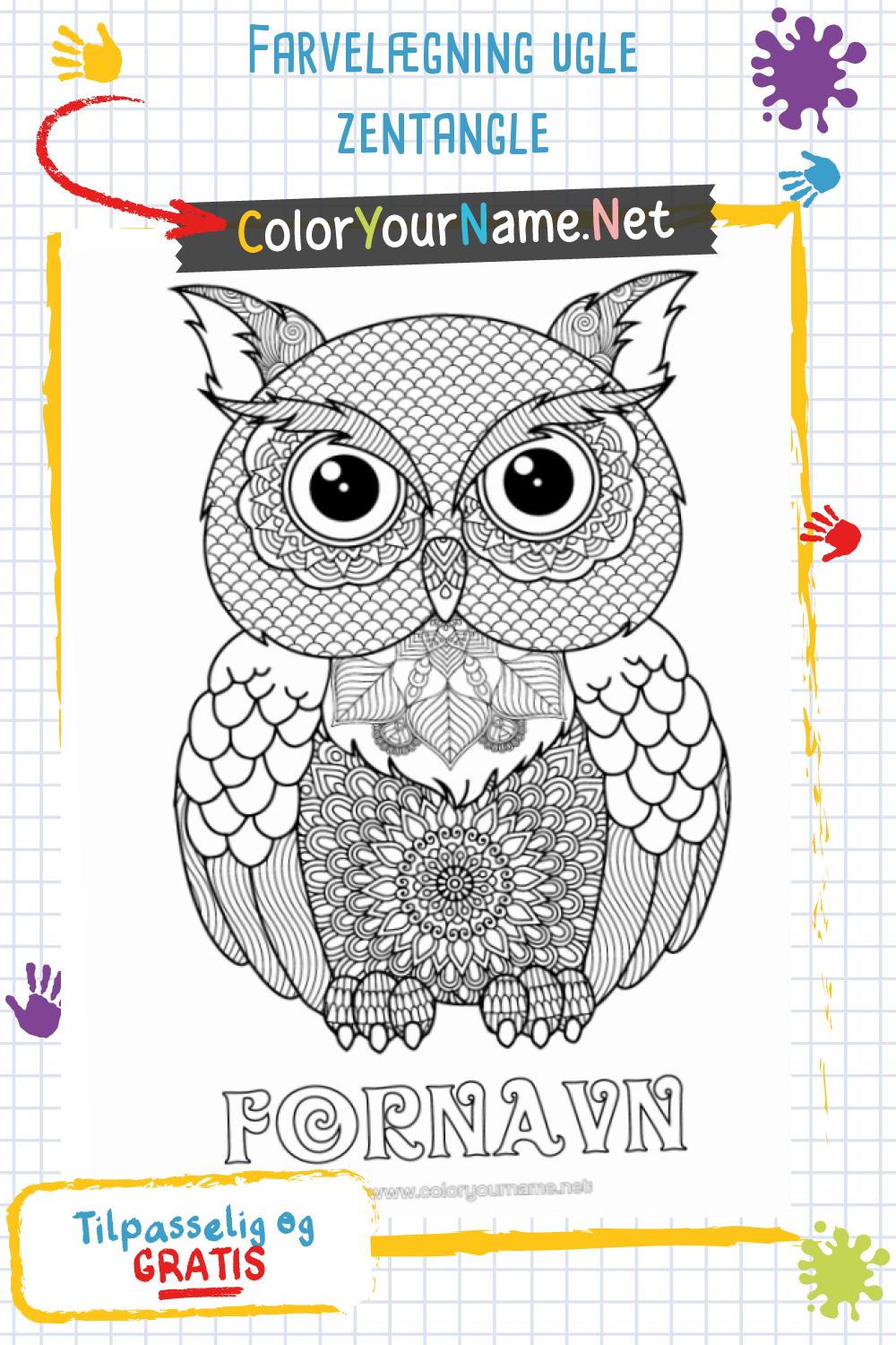 Farvelægning ugle zentangle