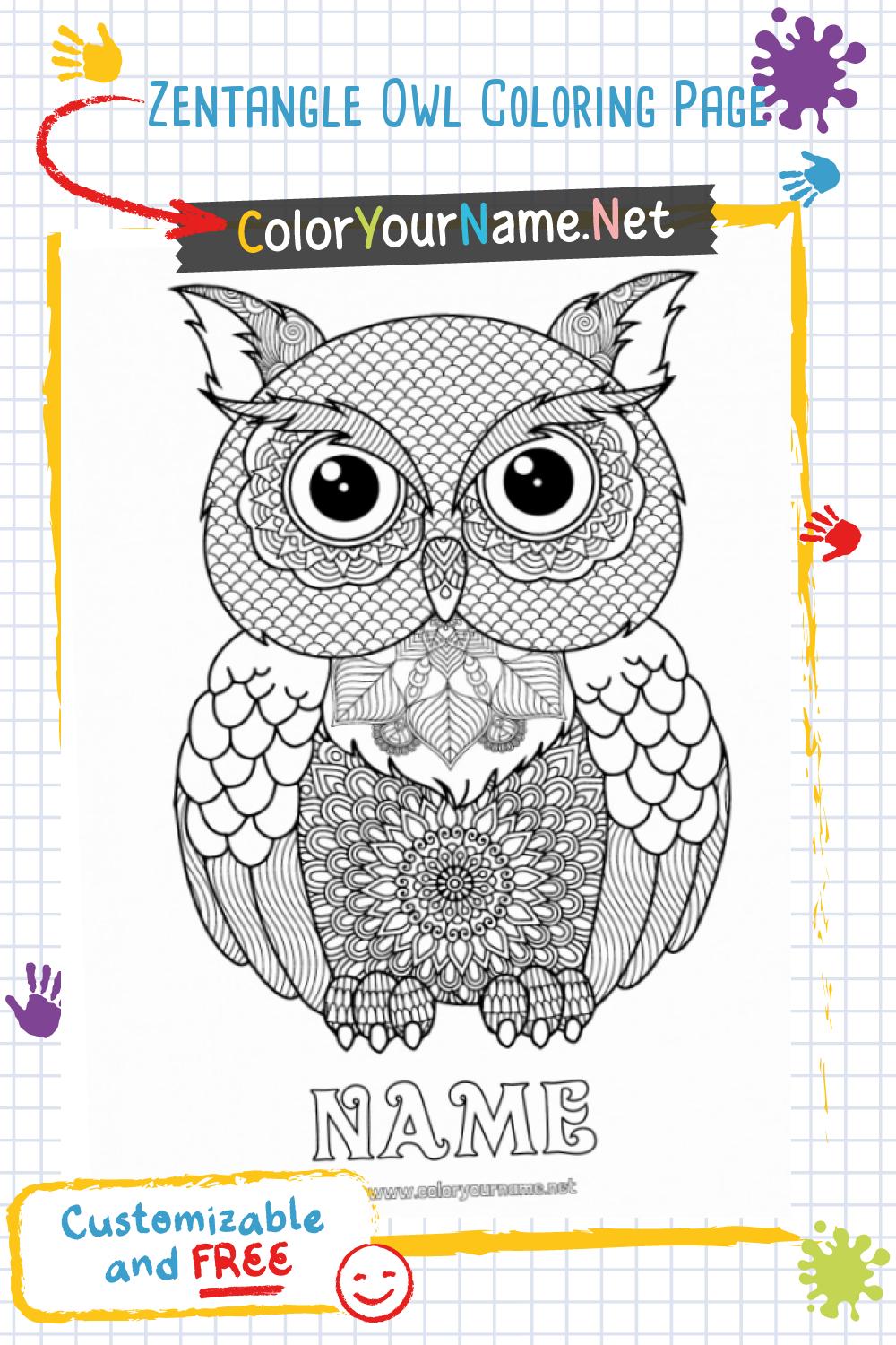 Zentangle Owl Coloring Page