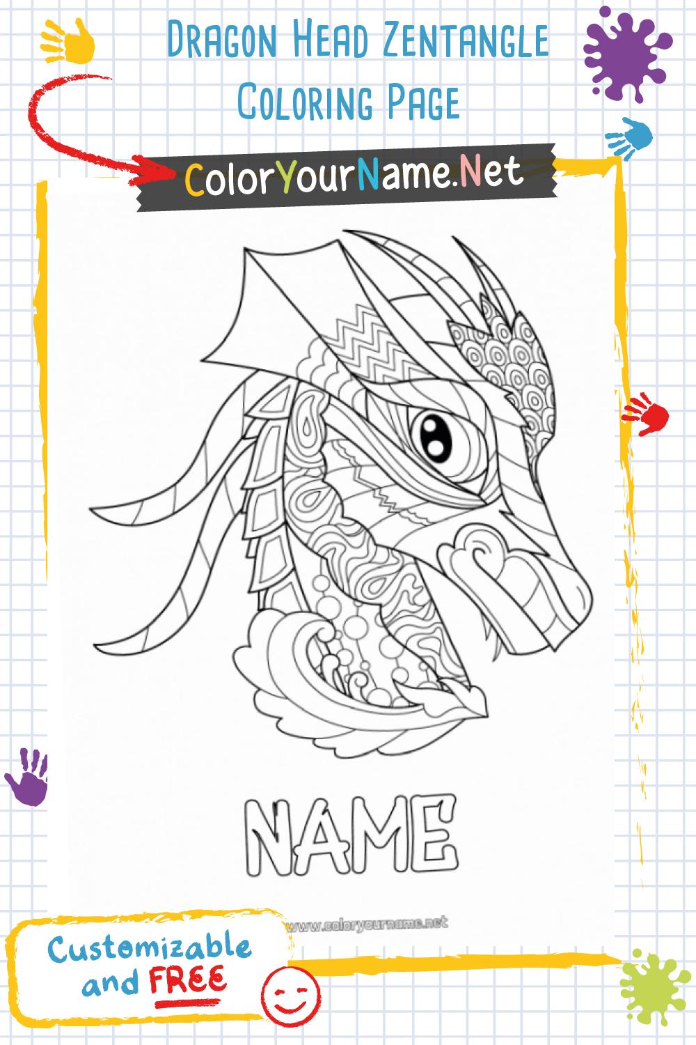 Dragon Head Zentangle Coloring Page