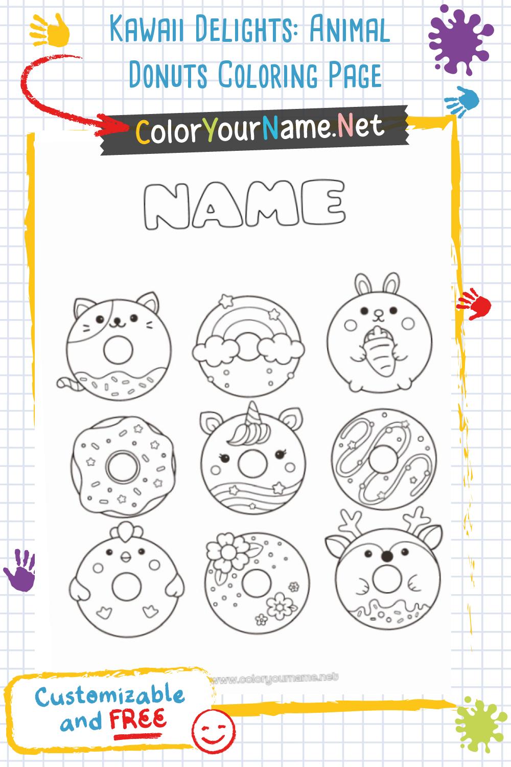 Kawaii Delights: Animal Donuts Coloring Page