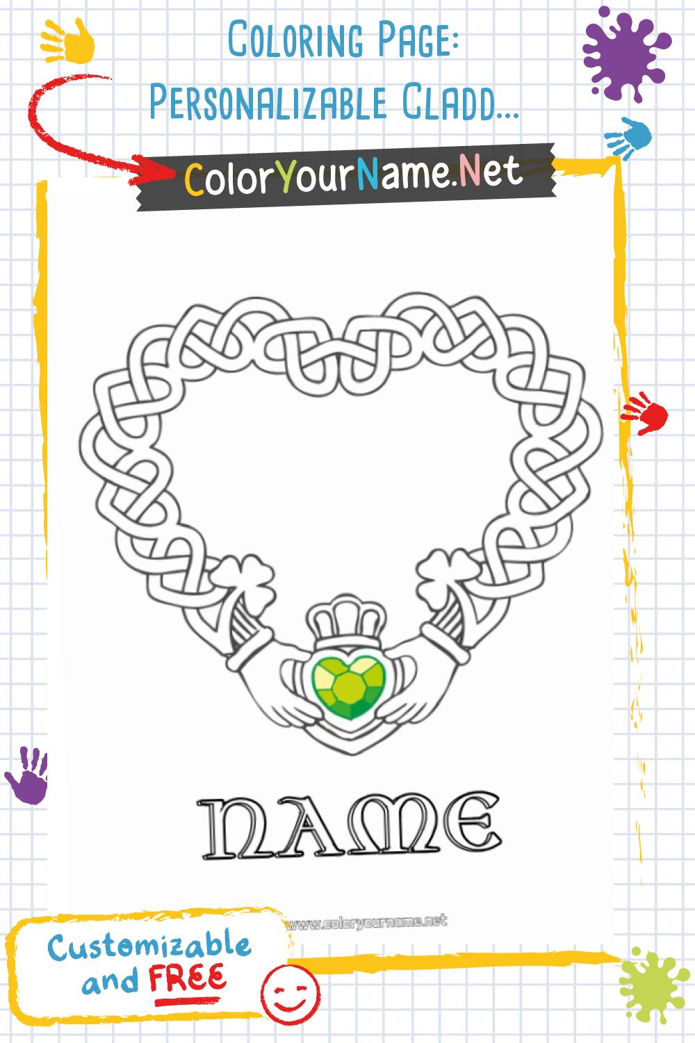 Coloring Page: Personalizable Claddagh Heart
