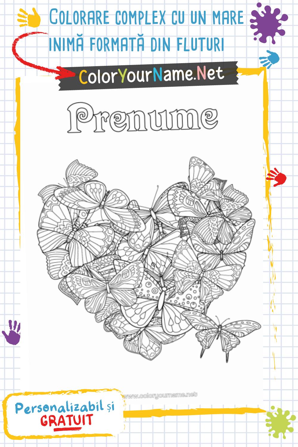 Colorare complex cu un mare inimă formată din fluturi