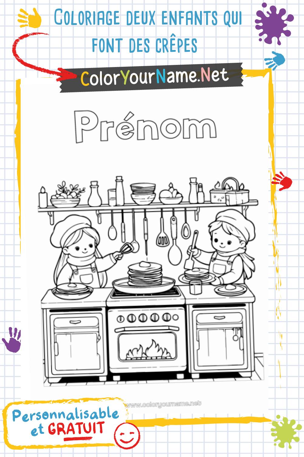 Coloriage deux enfants qui font des crêpes