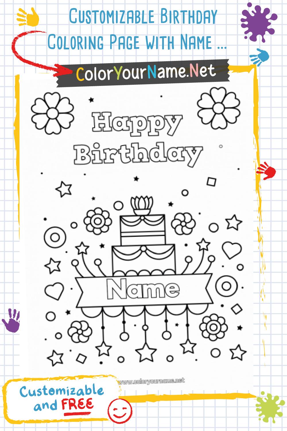 Customizable Birthday Coloring Page with Name – Creative Gift Idea for Kids