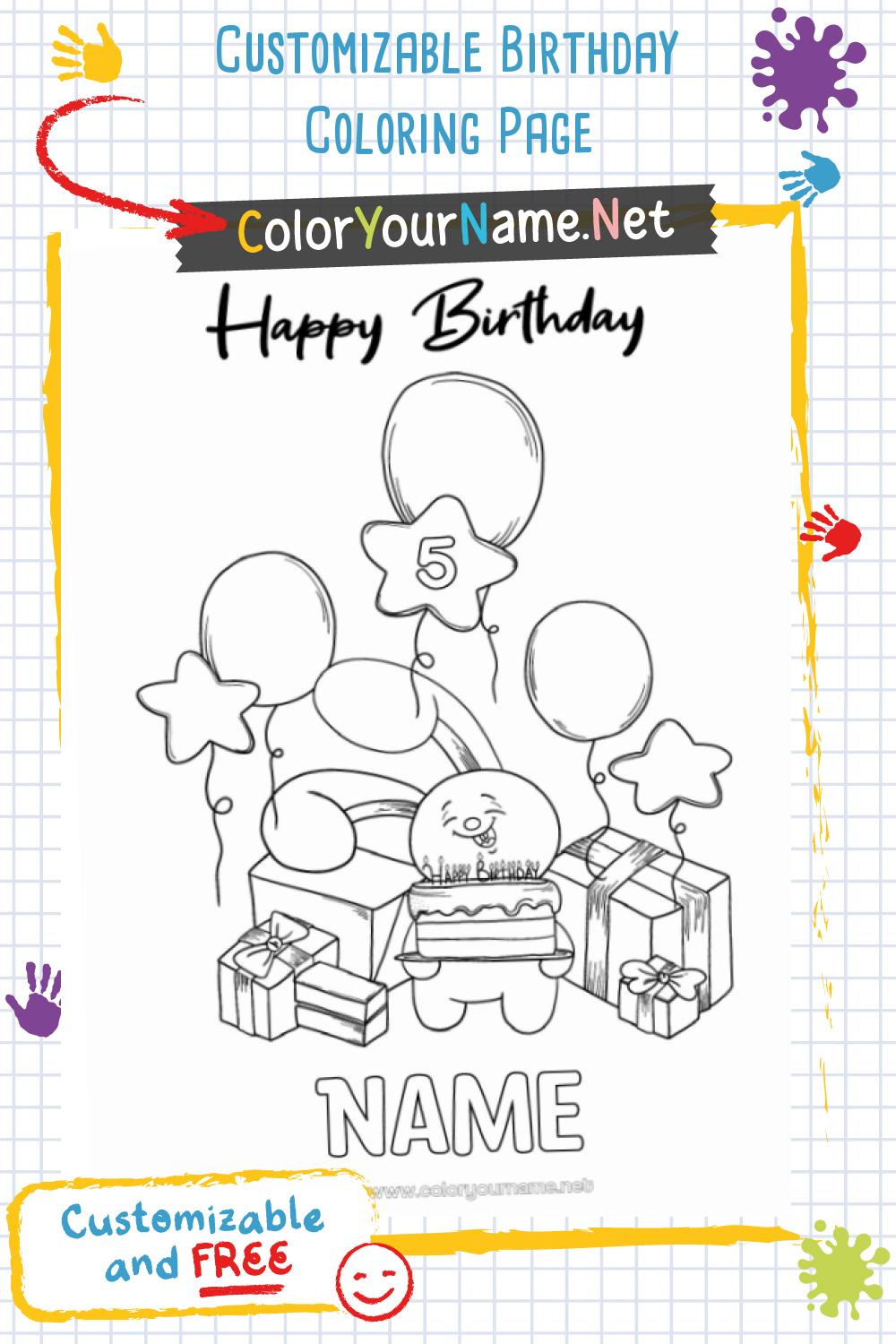 Customizable Birthday Coloring Page