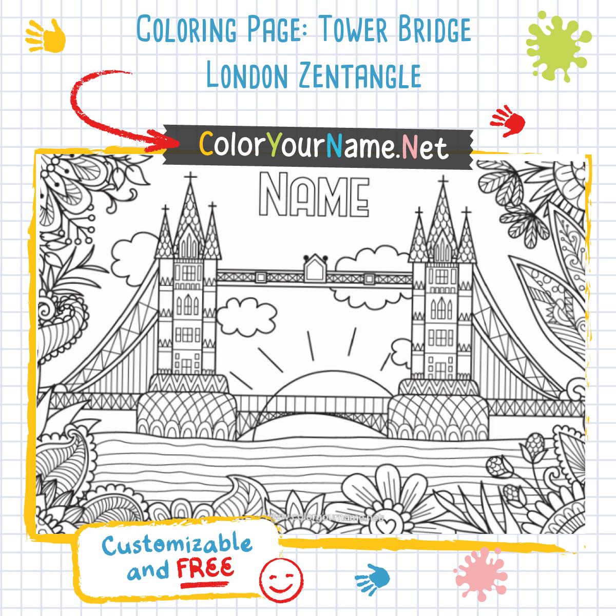 Coloring Page: Tower Bridge London Zentangle