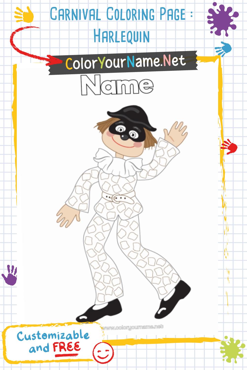 Carnival Coloring Page : Harlequin