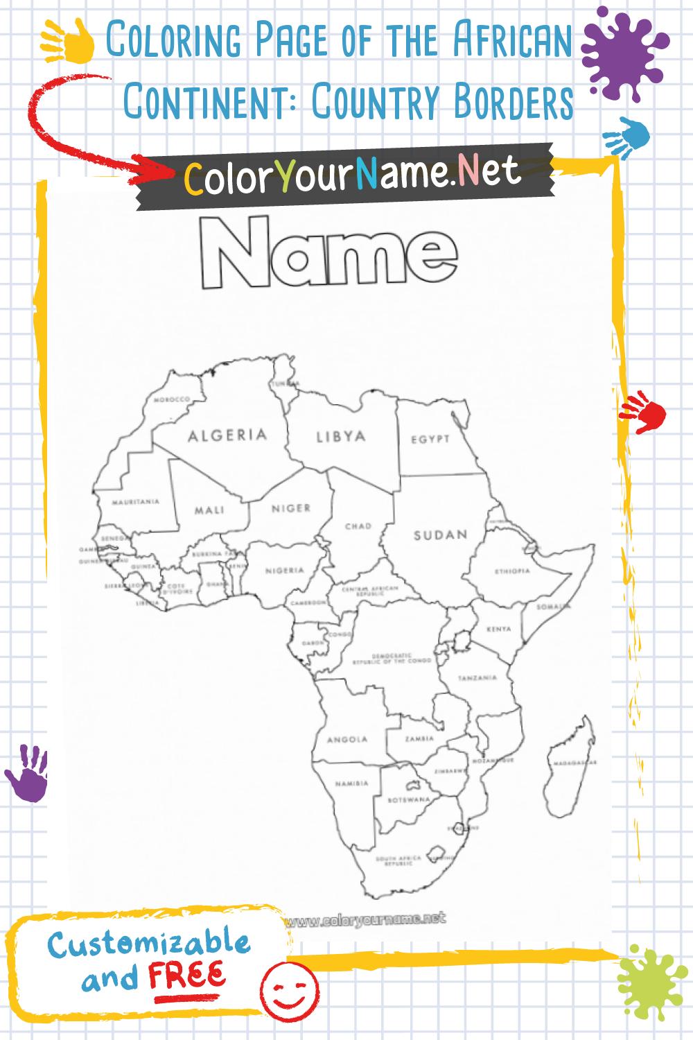 Coloring Page of the African Continent: Country Borders