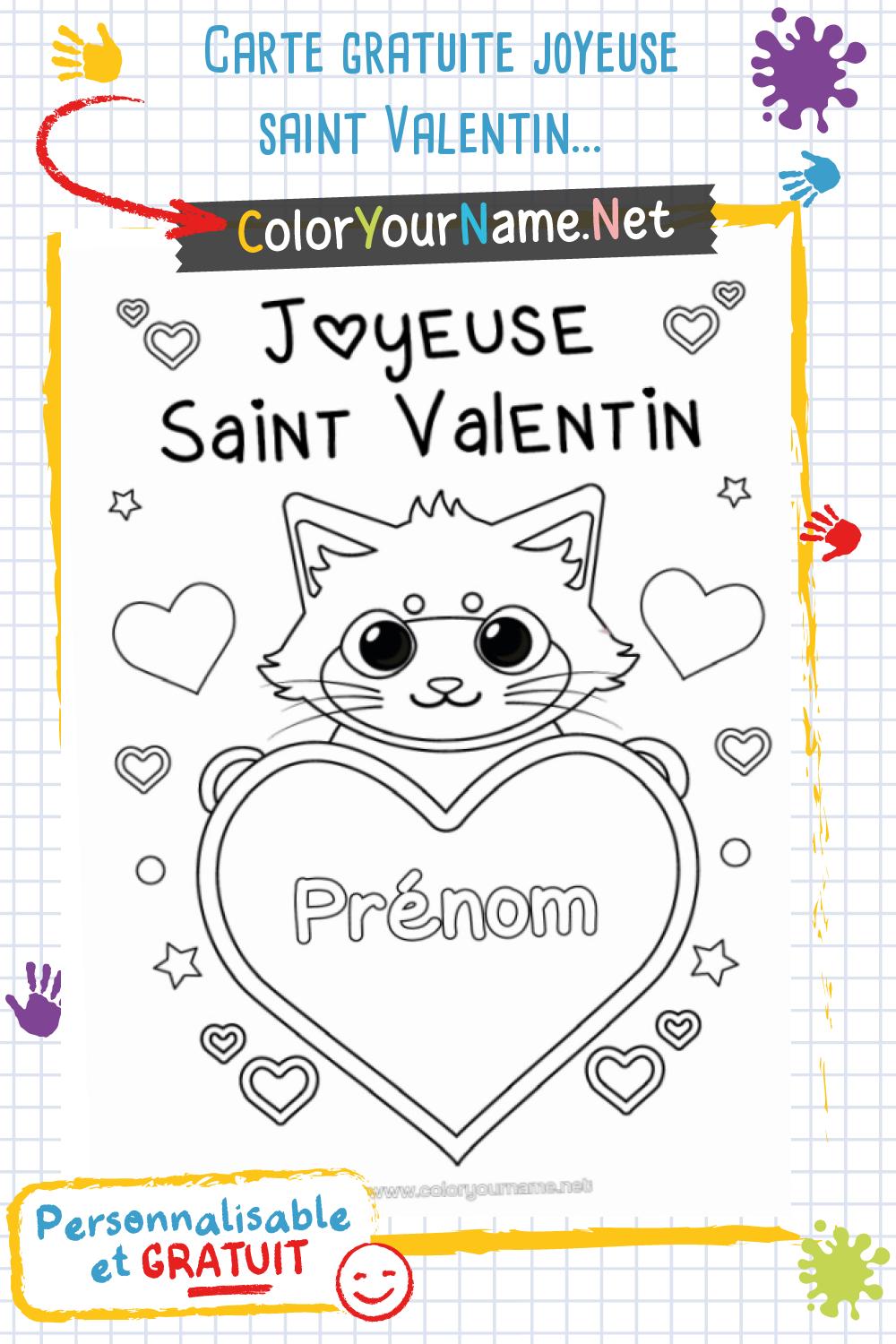 Carte gratuite joyeuse saint Valentin à personnaliser et colorier