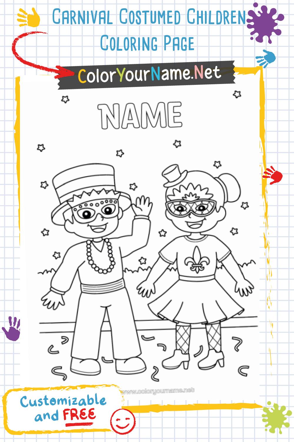 Carnival Costumed Children Coloring Page