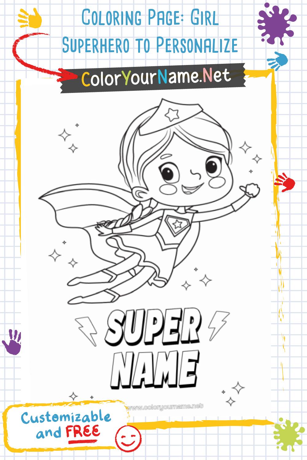 Coloring Page: Girl Superhero to Personalize