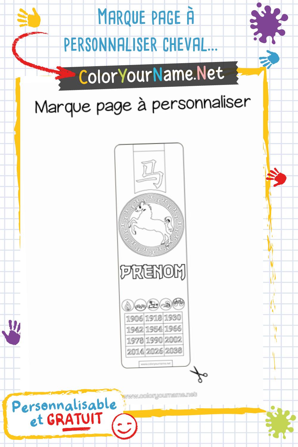 Marque page à personnaliser cheval du nouvel an chinois