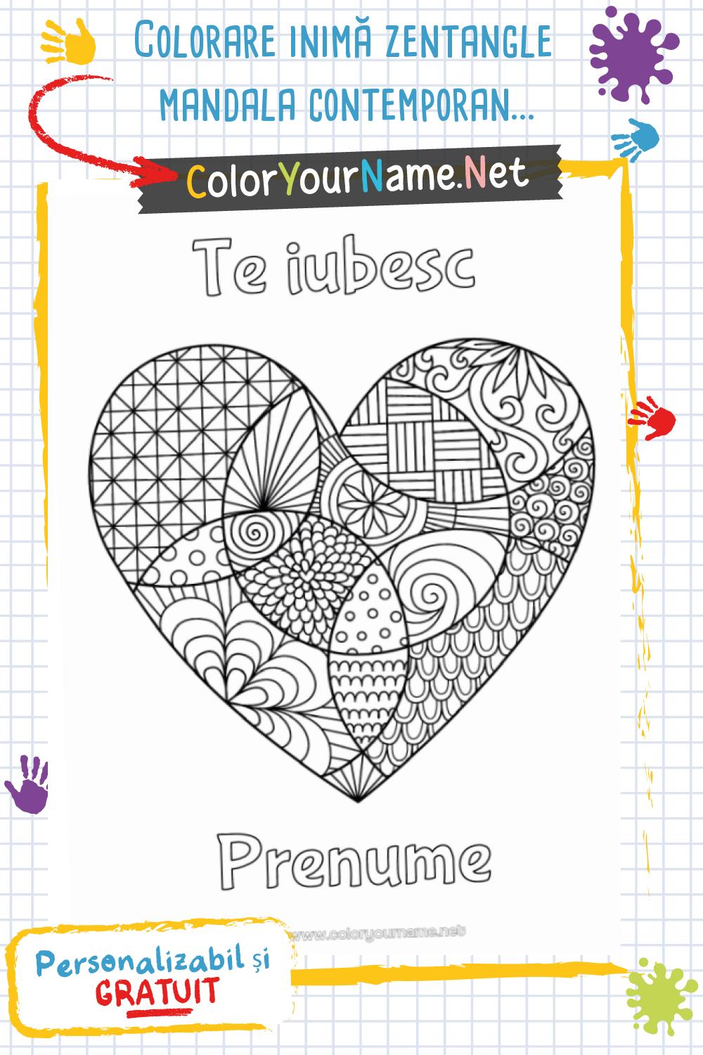 Colorare inimă zentangle mandala contemporan de personalizat