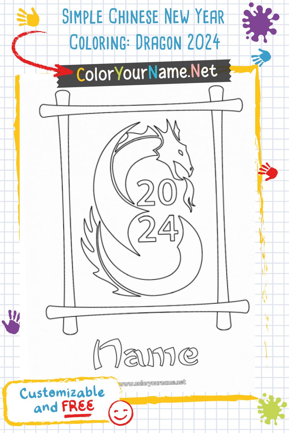Simple Chinese New Year Coloring: Dragon 2024