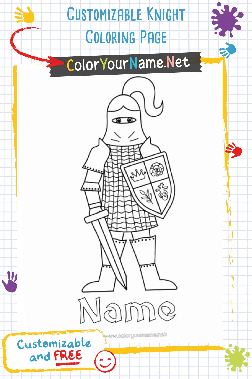 Customizable Knight Coloring Page