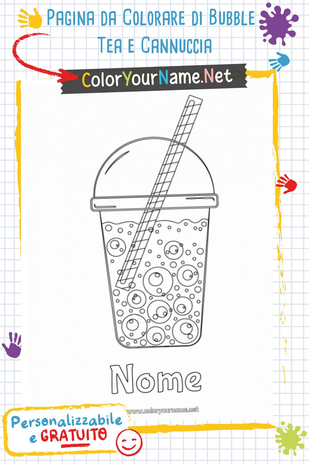 Pagina da Colorare di Bubble Tea e Cannuccia
