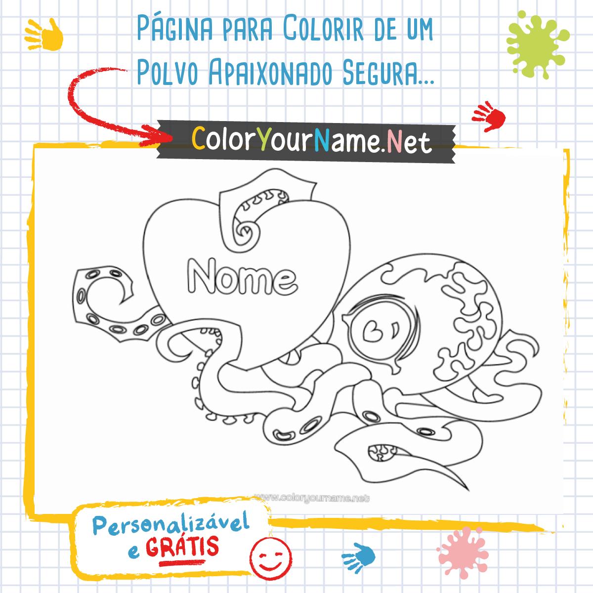 Página para Colorir de um Polvo Apaixonado Segurando um Grande Coração