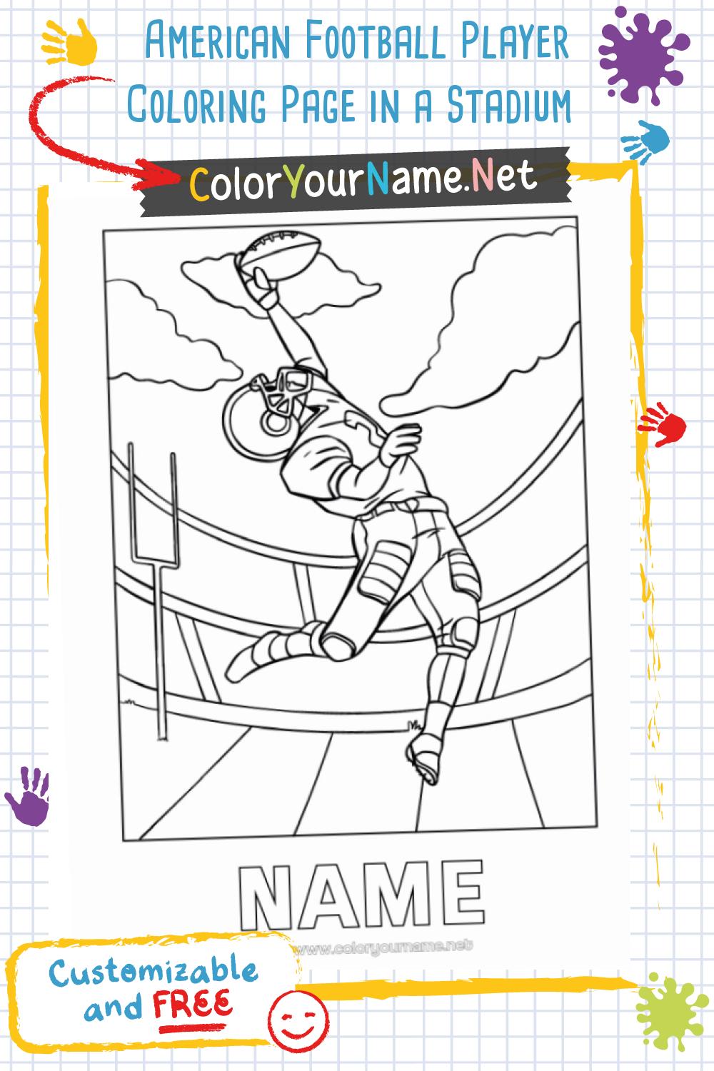 American Football Player Coloring Page in a Stadium
