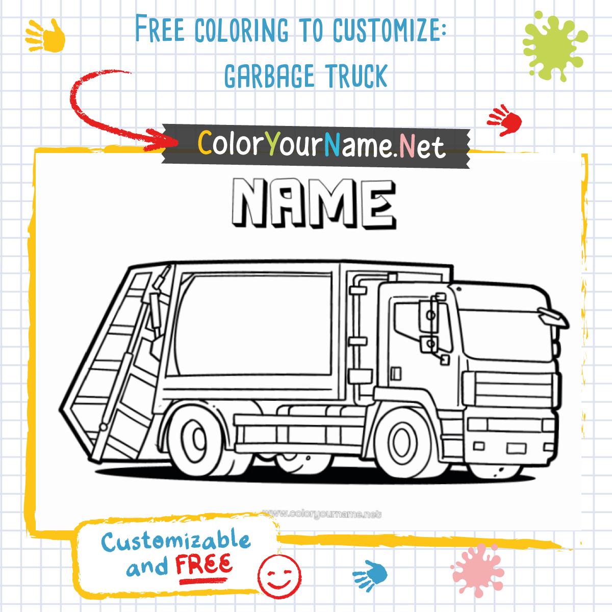 Free coloring to customize: garbage truck