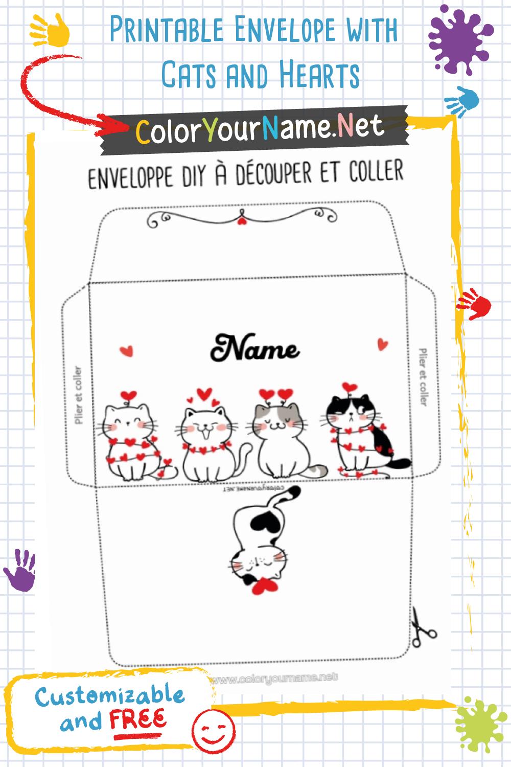 Printable Envelope with Cats and Hearts