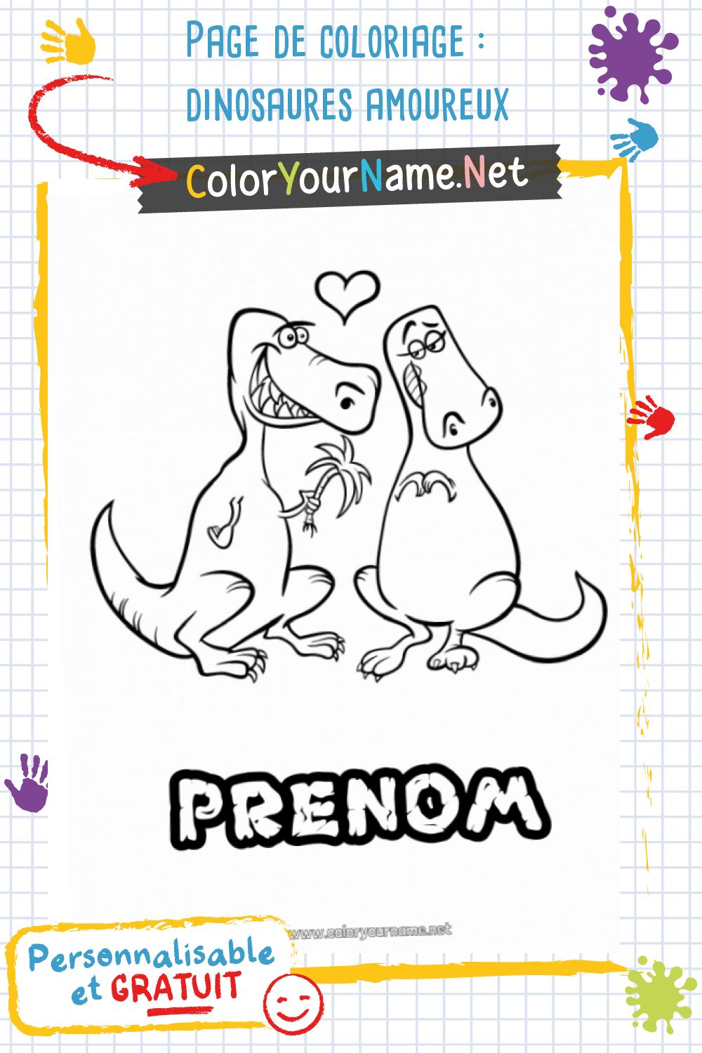 Page de coloriage : dinosaures amoureux