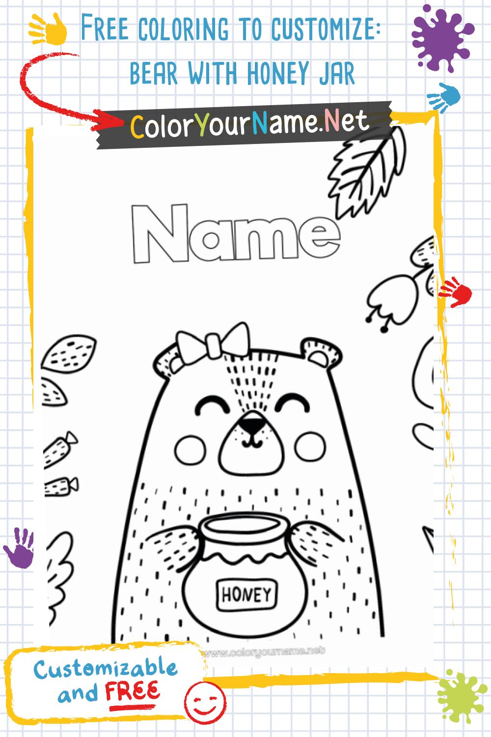 Free coloring to customize: bear with honey jar