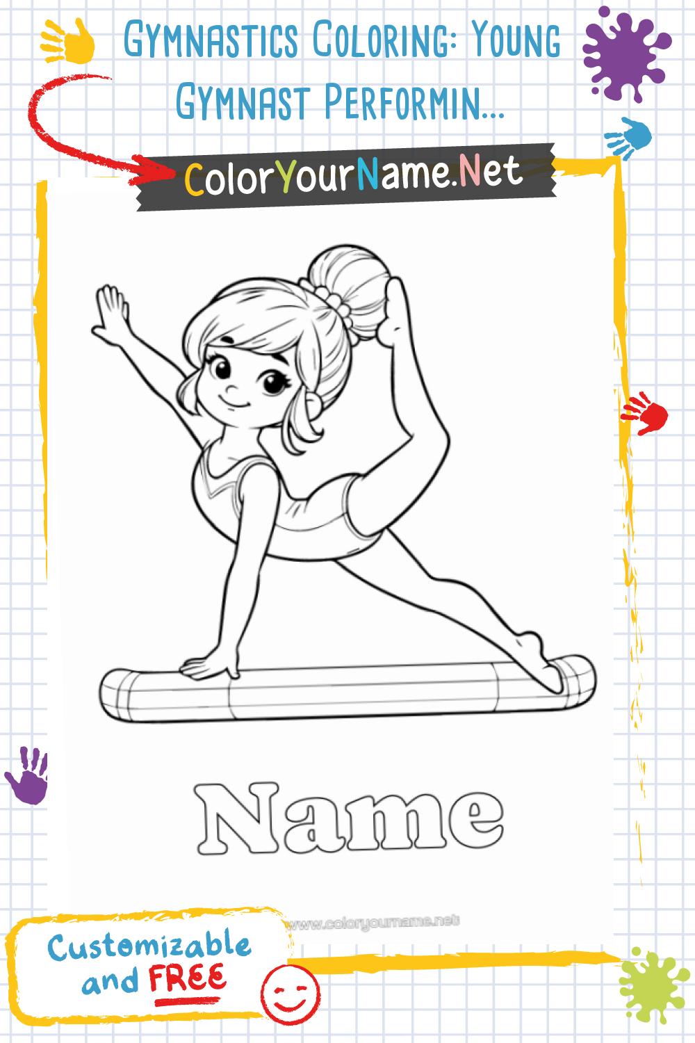 Gymnastics Coloring: Young Gymnast Performing a Routine
