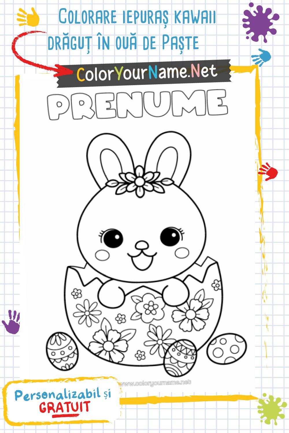 Colorare iepuraș kawaii drăguț în ouă de Paște