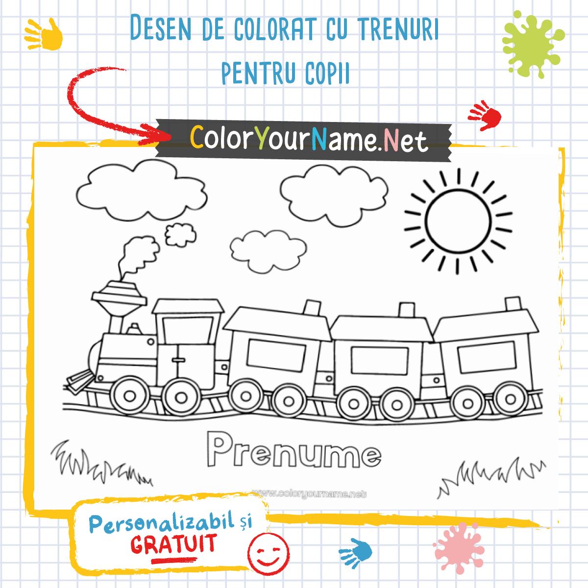 Desen de colorat cu trenuri pentru copii