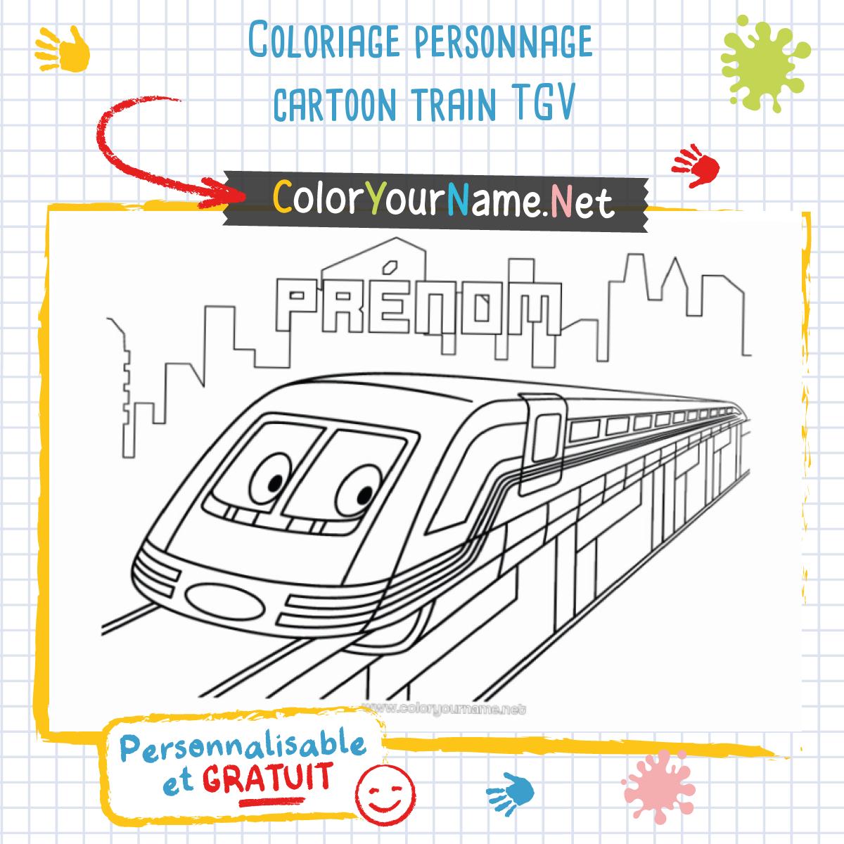 Coloriage personnage cartoon train TGV
