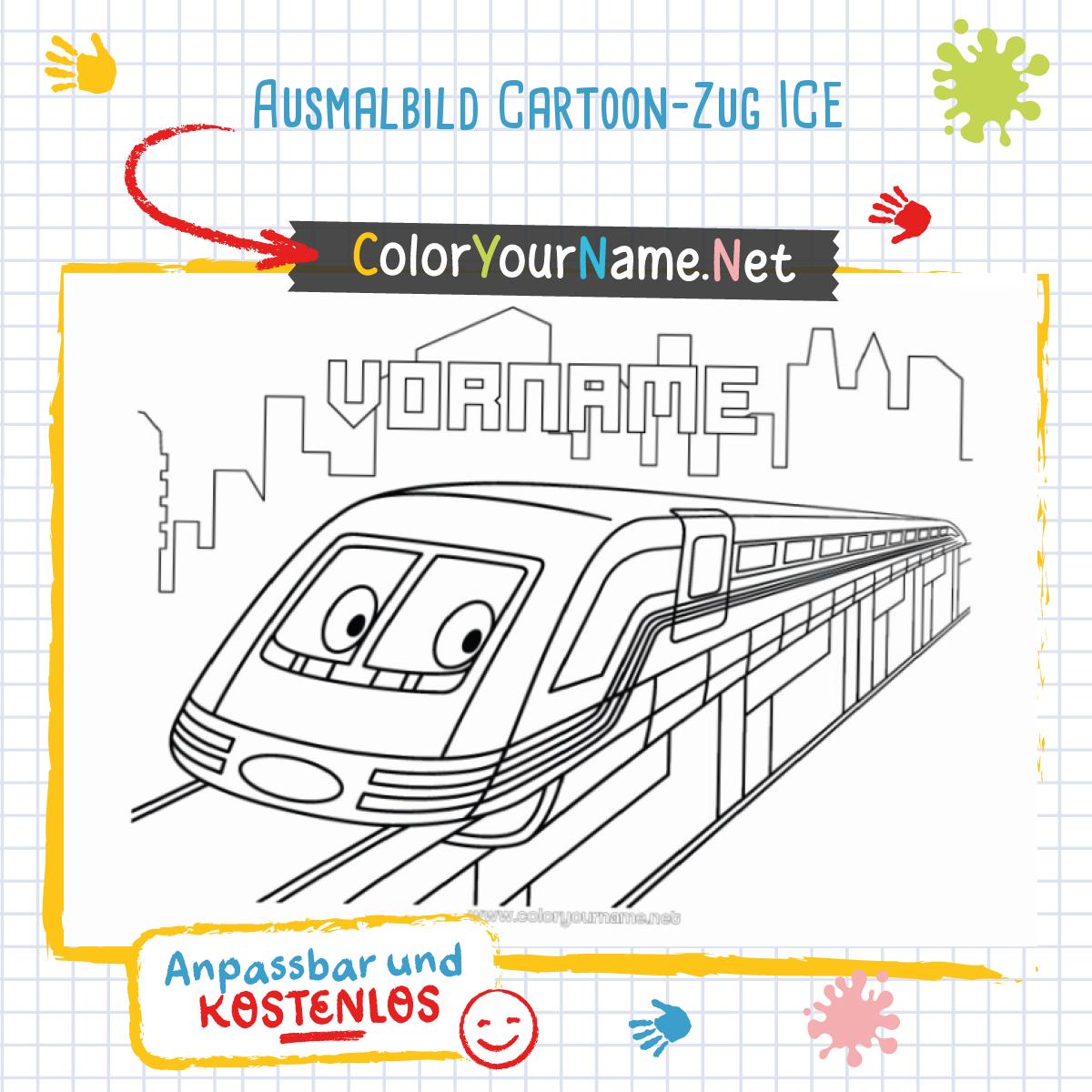Ausmalbild Cartoon-Zug ICE