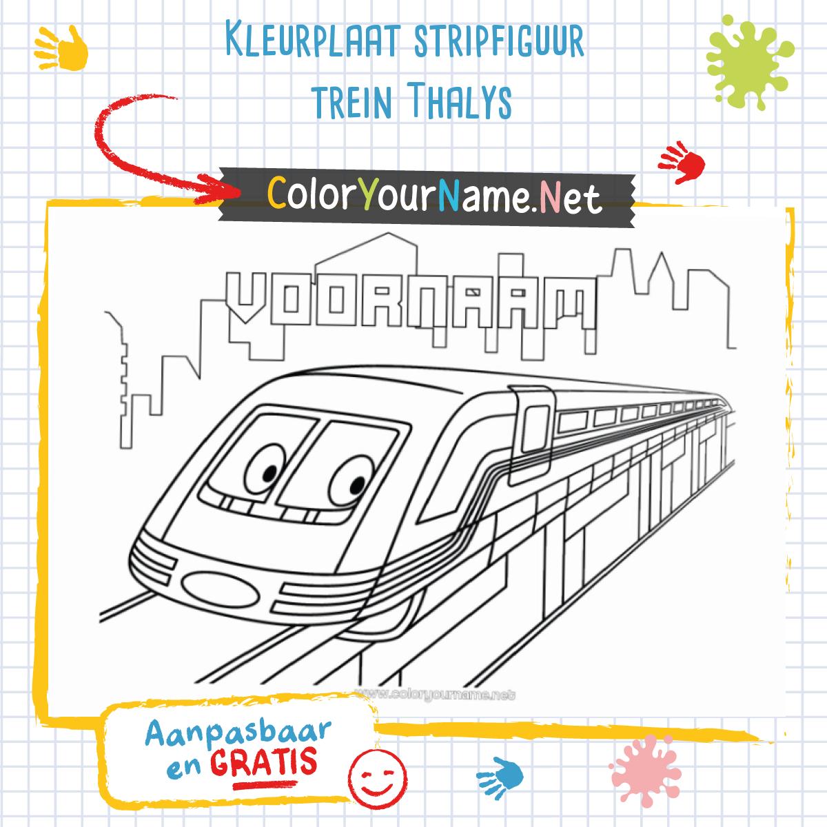 Kleurplaat stripfiguur trein Thalys