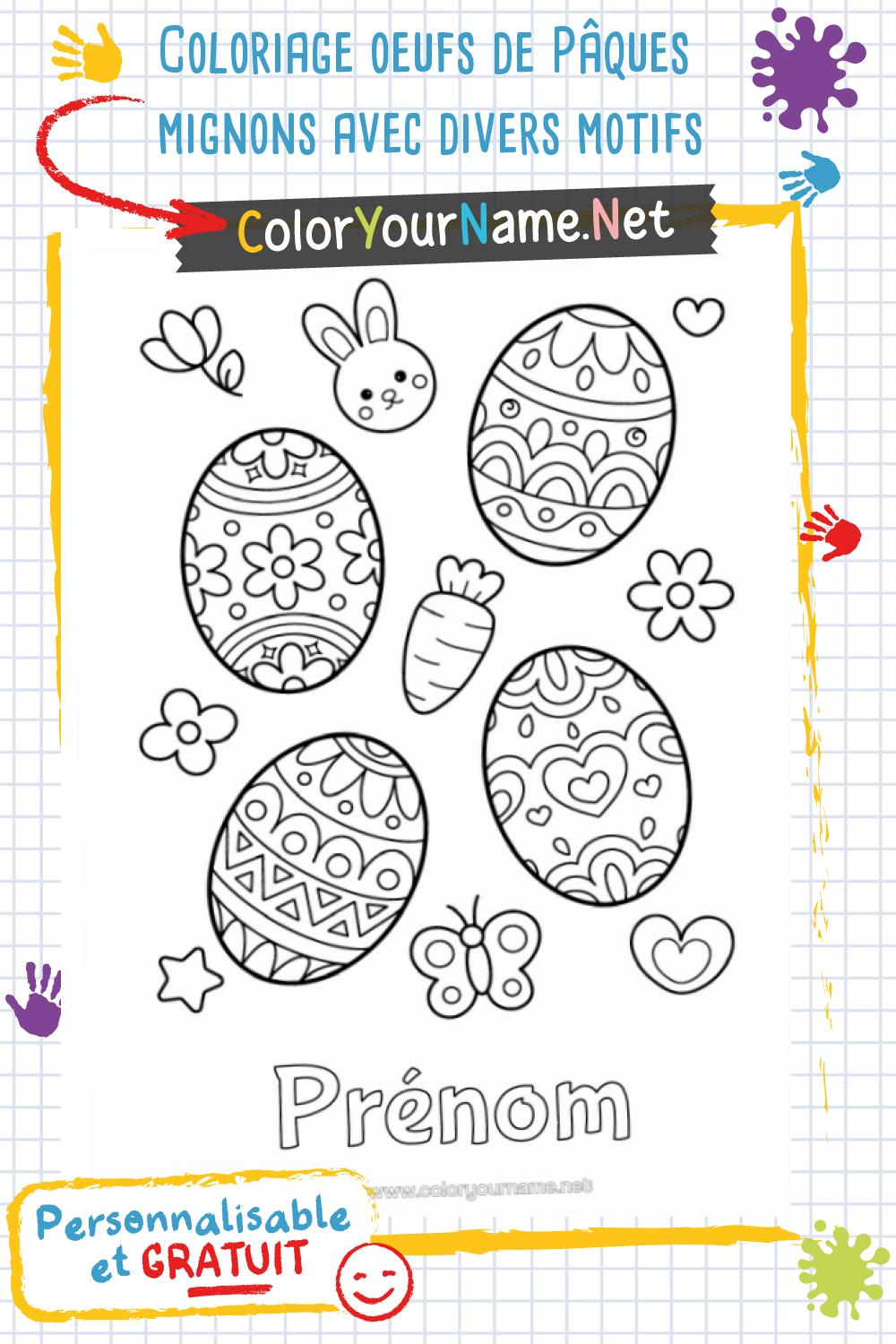 Coloriage oeufs de Pâques mignons avec divers motifs