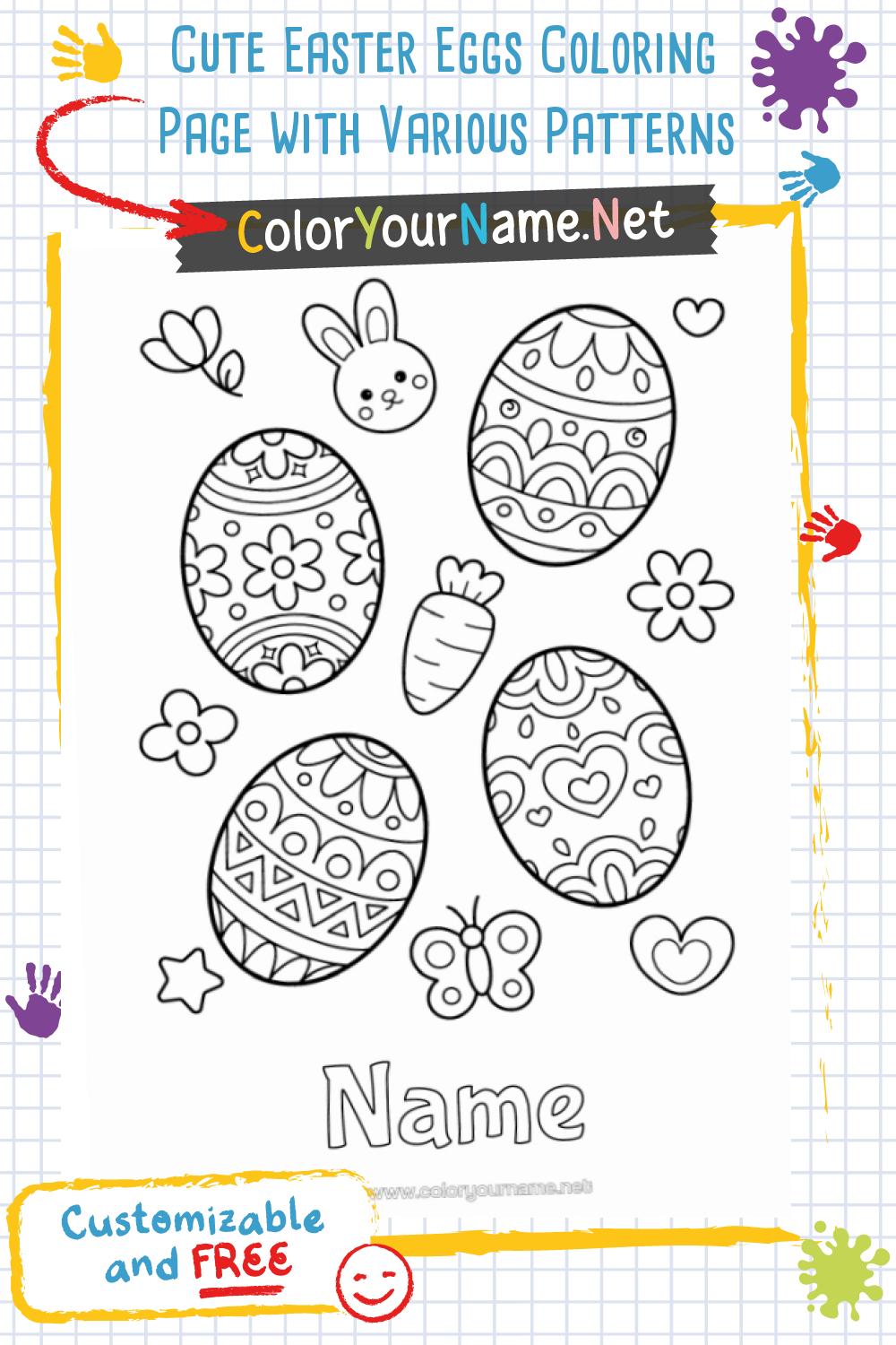 Cute Easter Eggs Coloring Page with Various Patterns