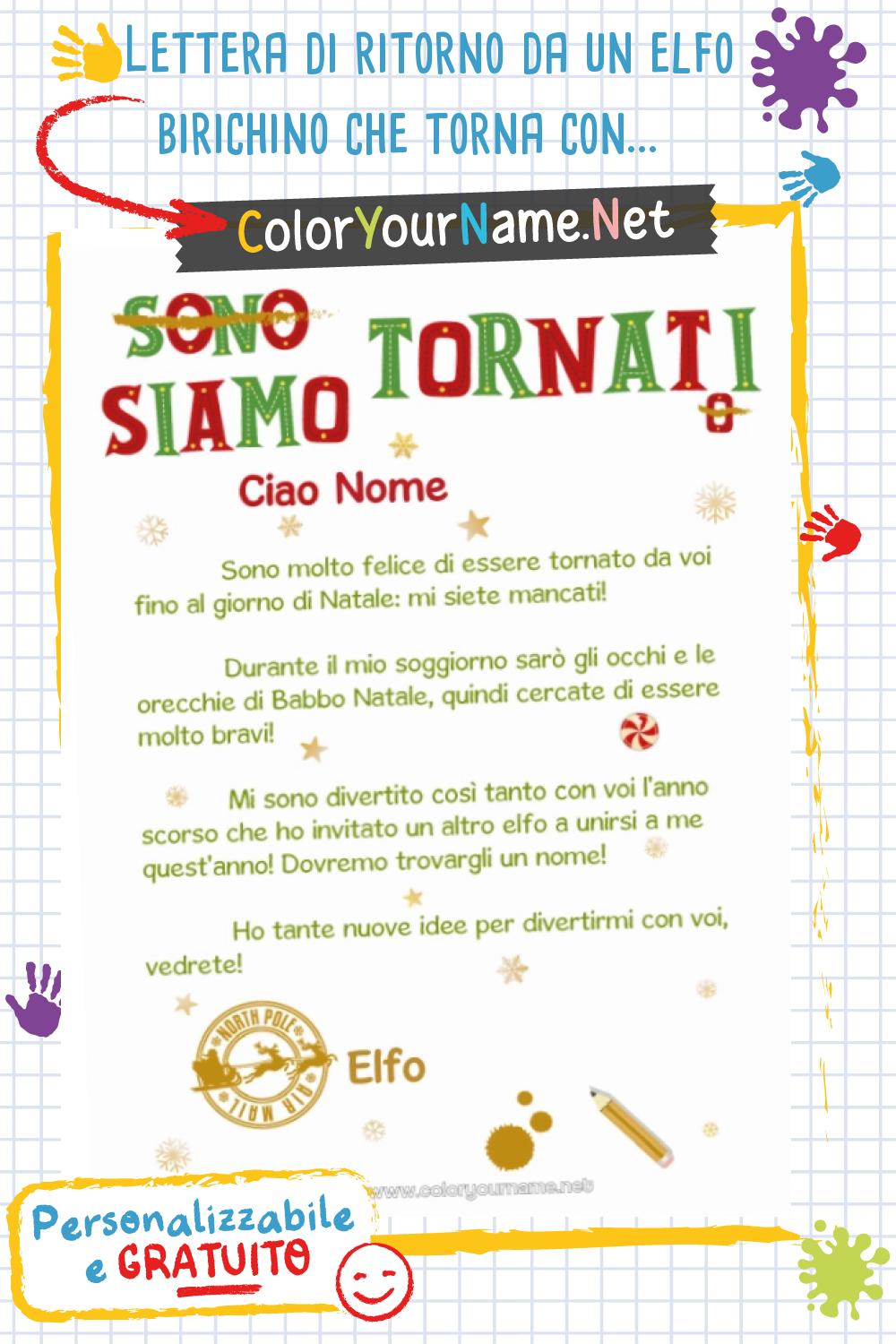 Lettera di ritorno da un elfo birichino che torna con un altro elfo