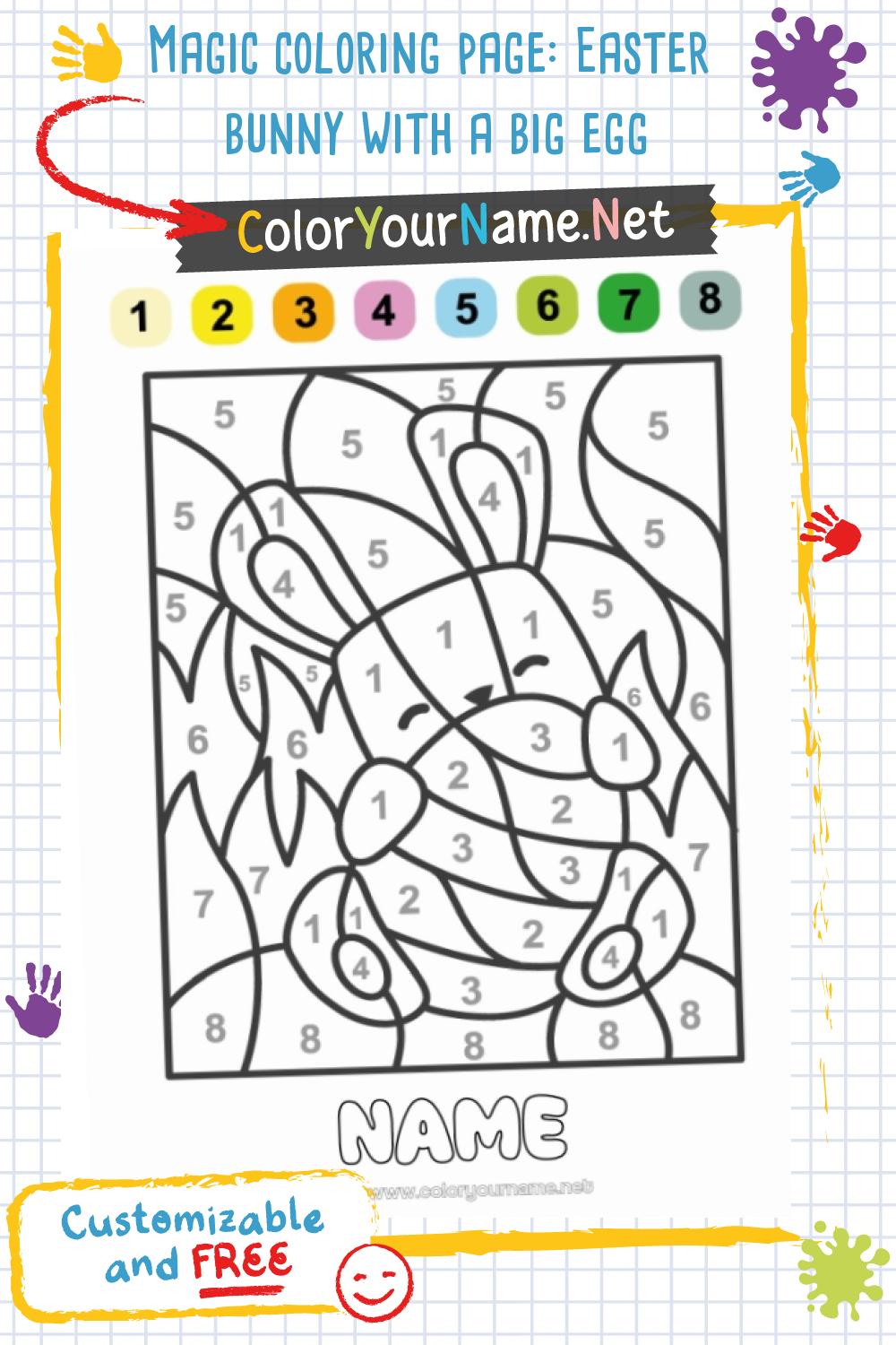 Magic coloring page: Easter bunny with a big egg