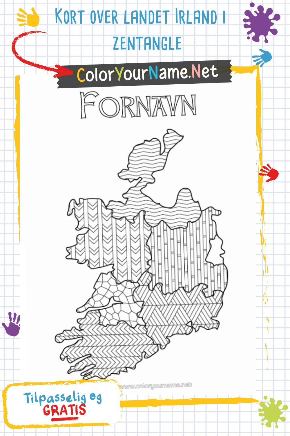 Kort over landet Irland i zentangle