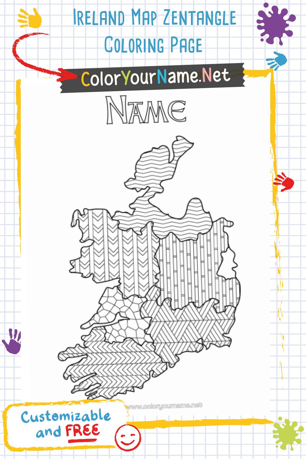 Ireland Map Zentangle Coloring Page
