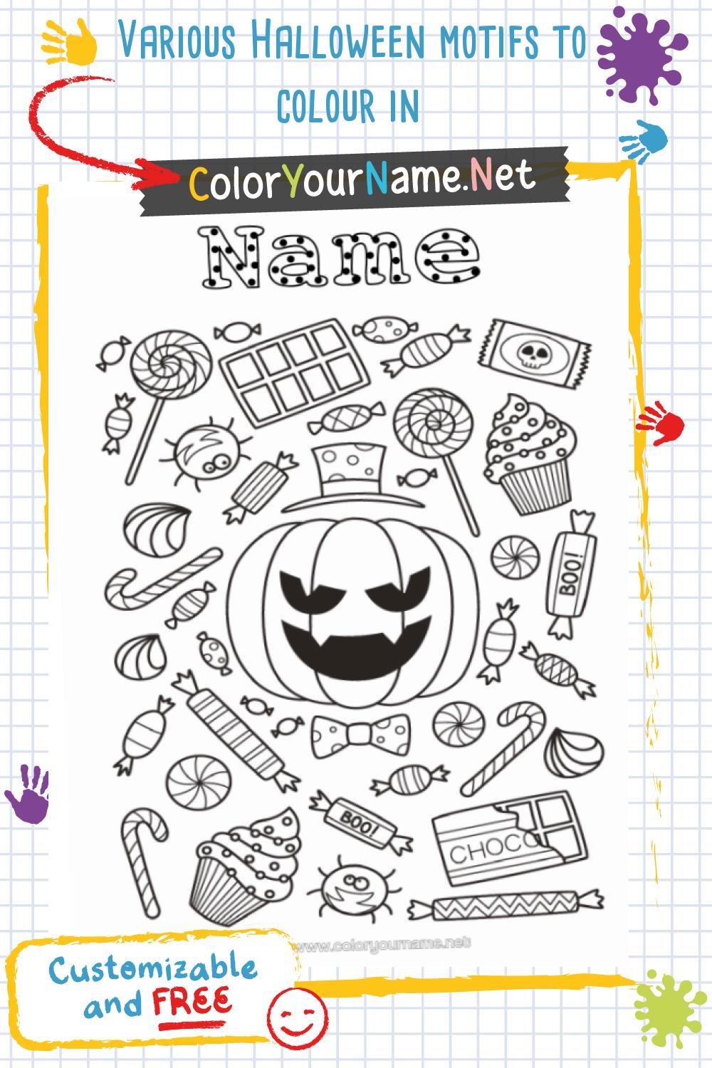 Various Halloween motifs to colour in