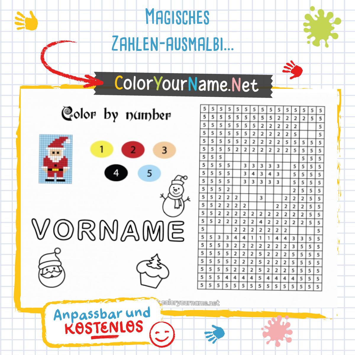 Magisches Zahlen-ausmalbild: Weihnachtsmann