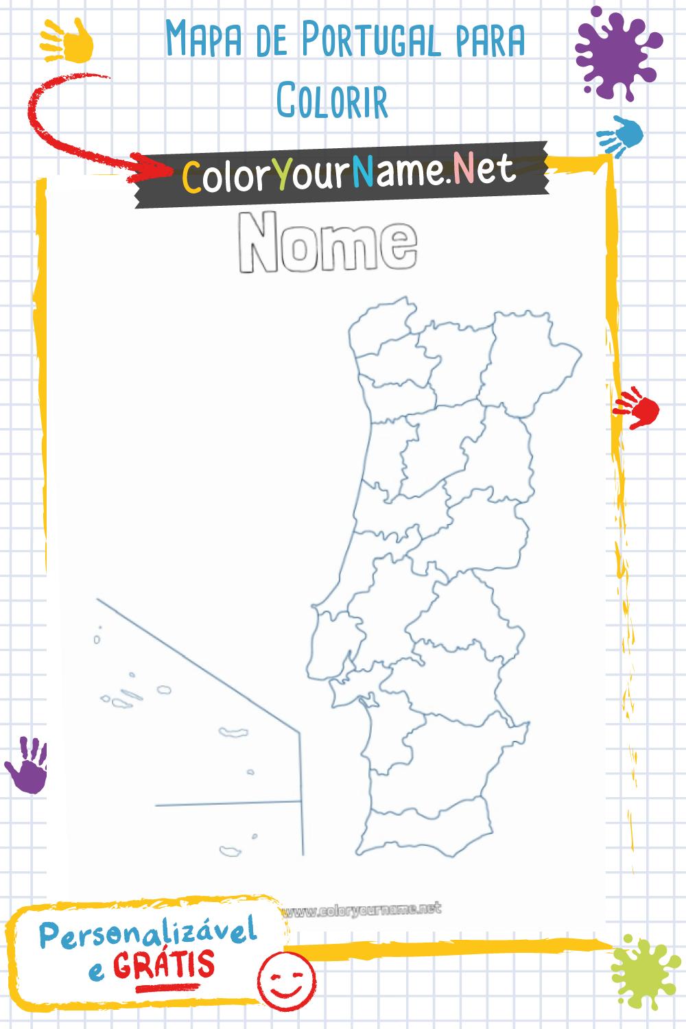 Mapa de Portugal para Colorir
