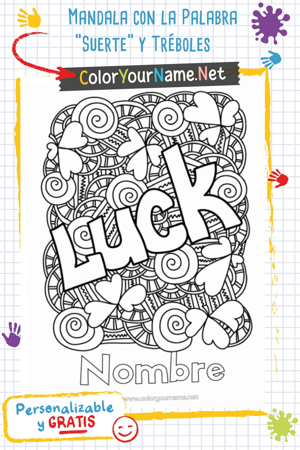Mandala con la Palabra "Suerte" y Tréboles