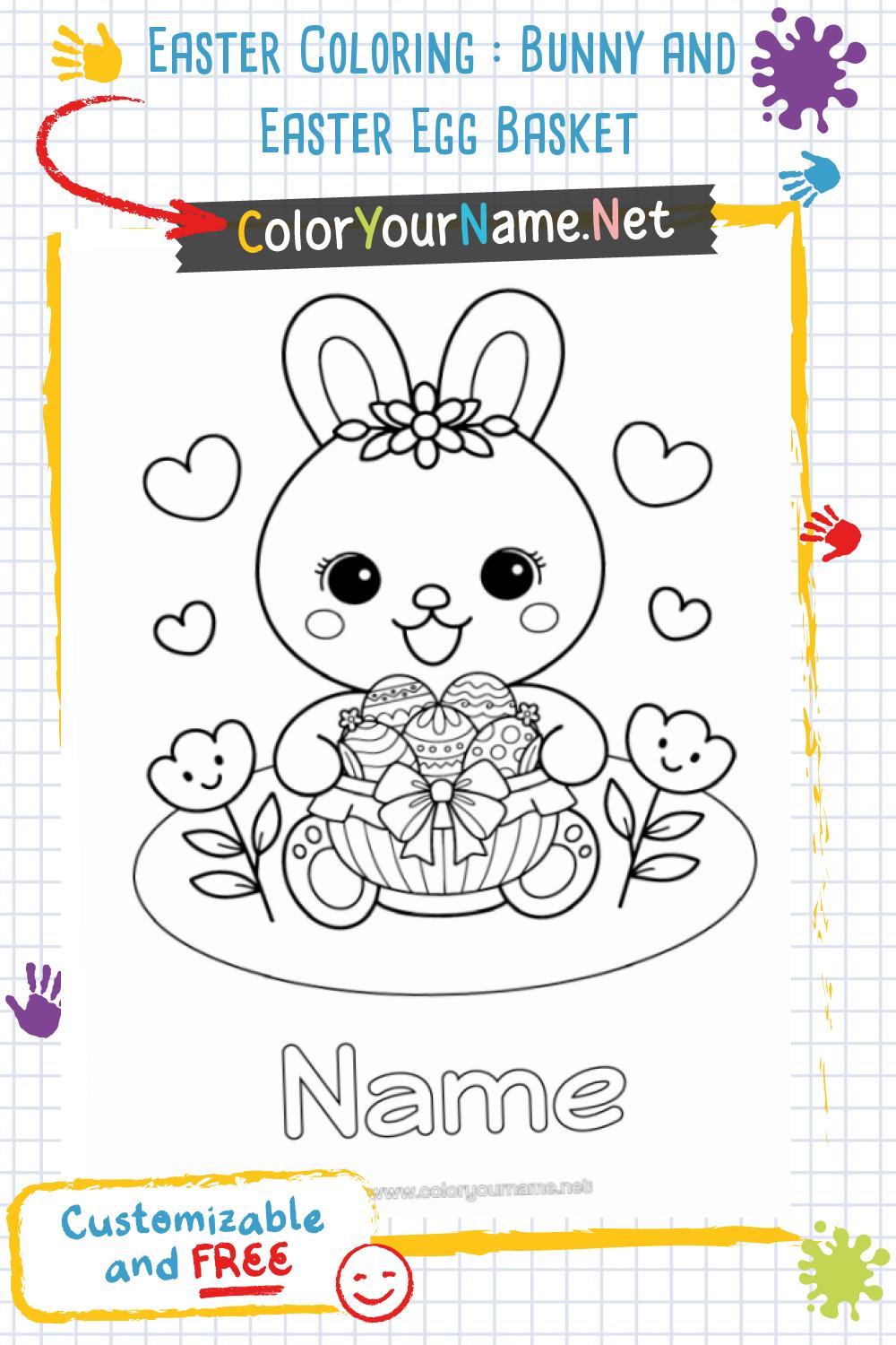 Easter Coloring : Bunny and Easter Egg Basket