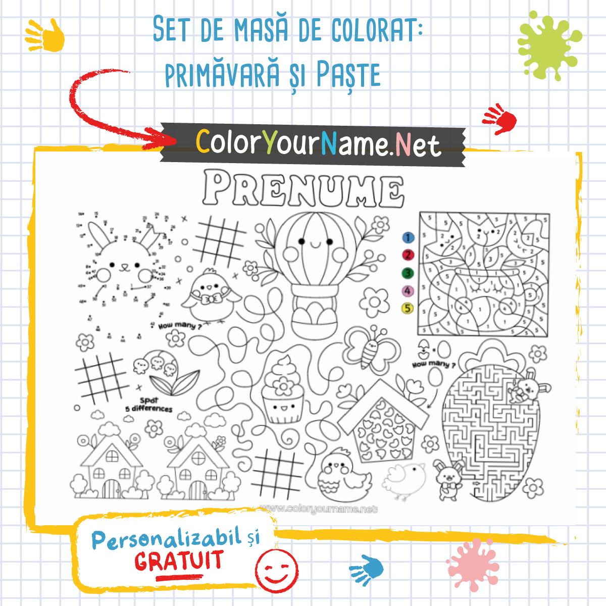 Set de masă de colorat: primăvară și Paște