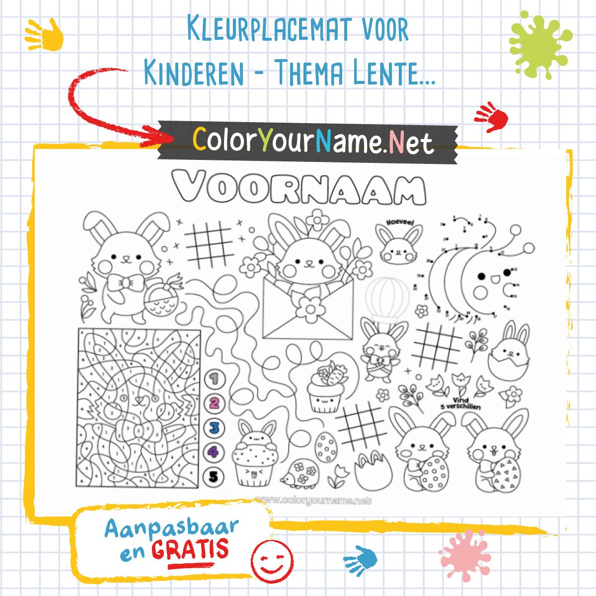 Kleurplacemat voor Kinderen - Thema Lente en Pasen