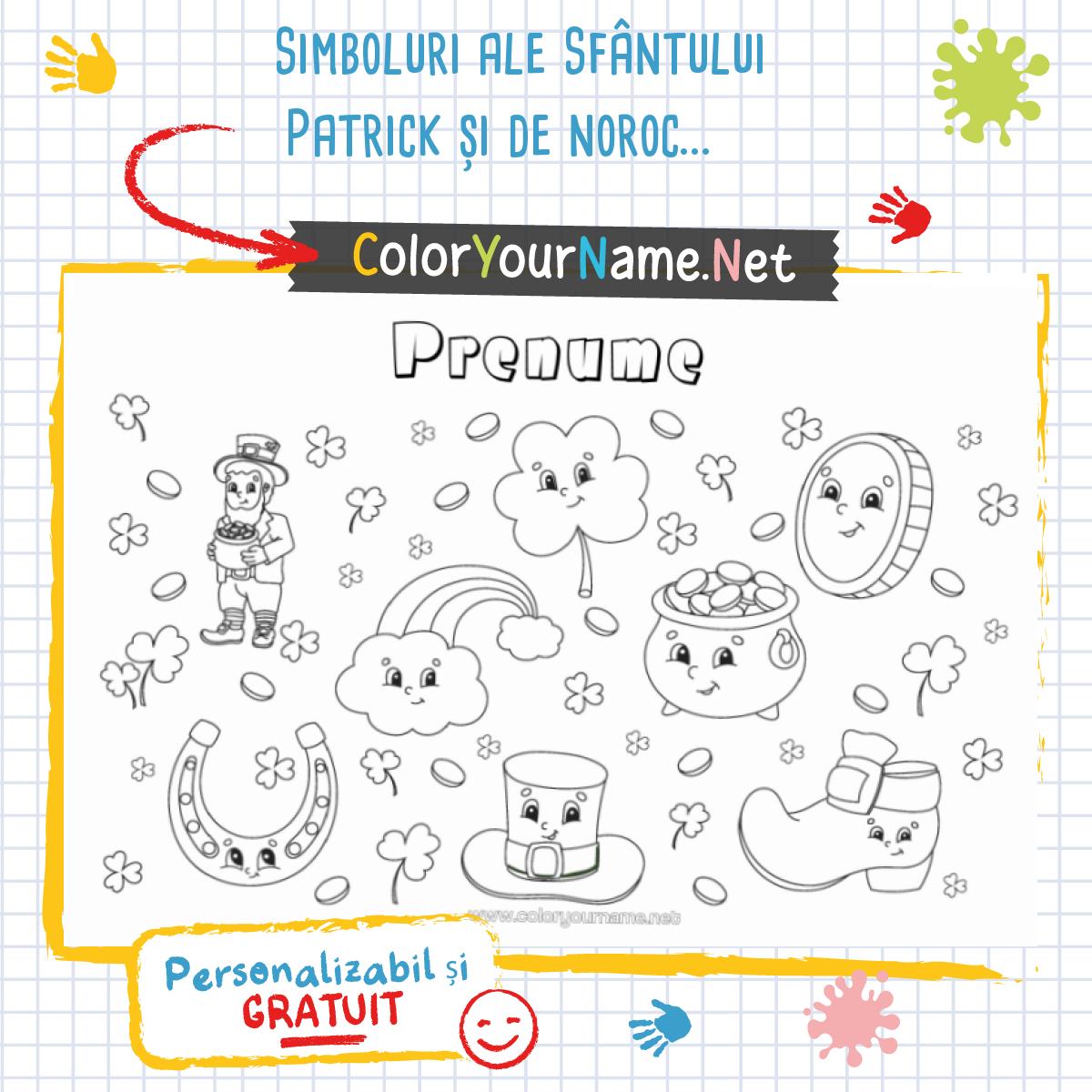Simboluri ale Sfântului Patrick și de noroc de colorat