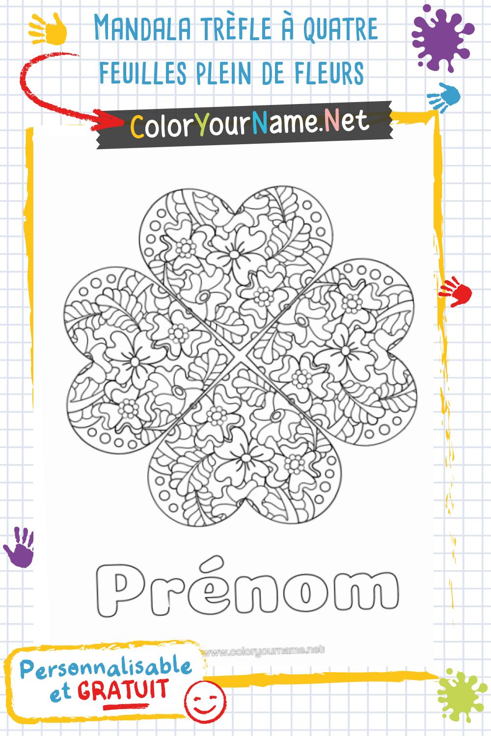 Mandala trèfle à quatre feuilles plein de fleurs