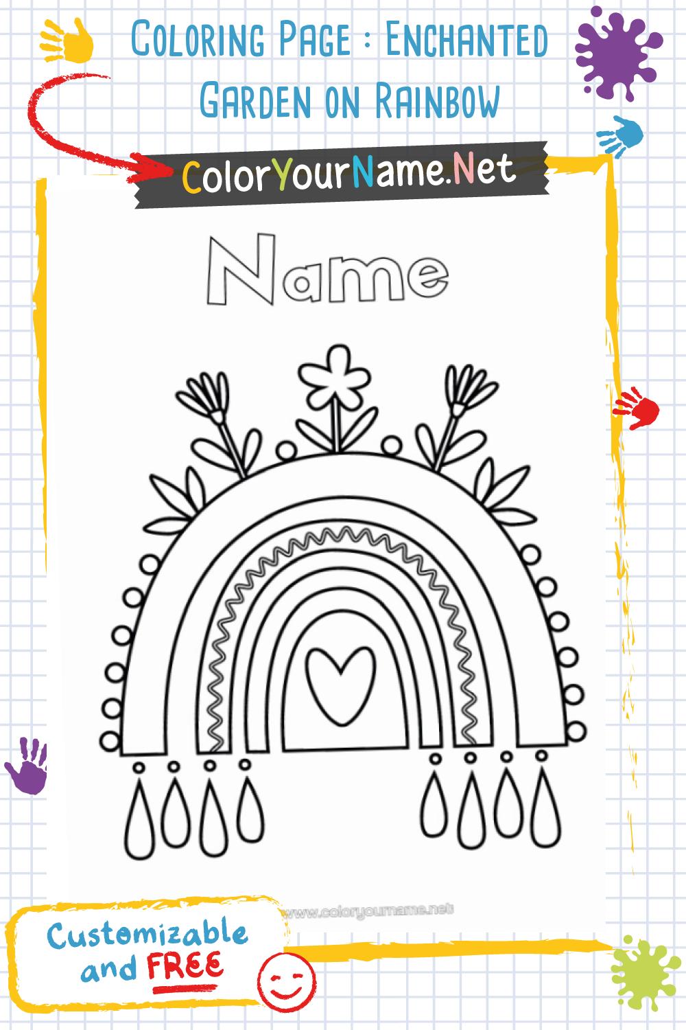 Coloring Page : Enchanted Garden on Rainbow
