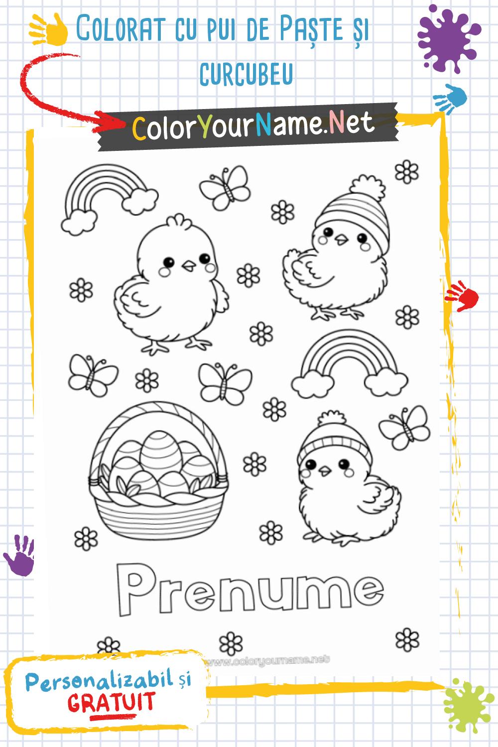 Colorat cu pui de Paște și curcubeu
